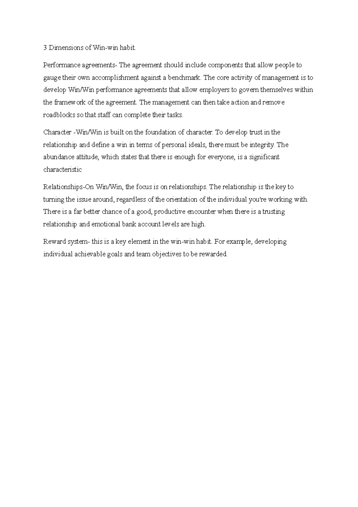 3 Dimensions of Win win - Performance agreements- The agreement should ...