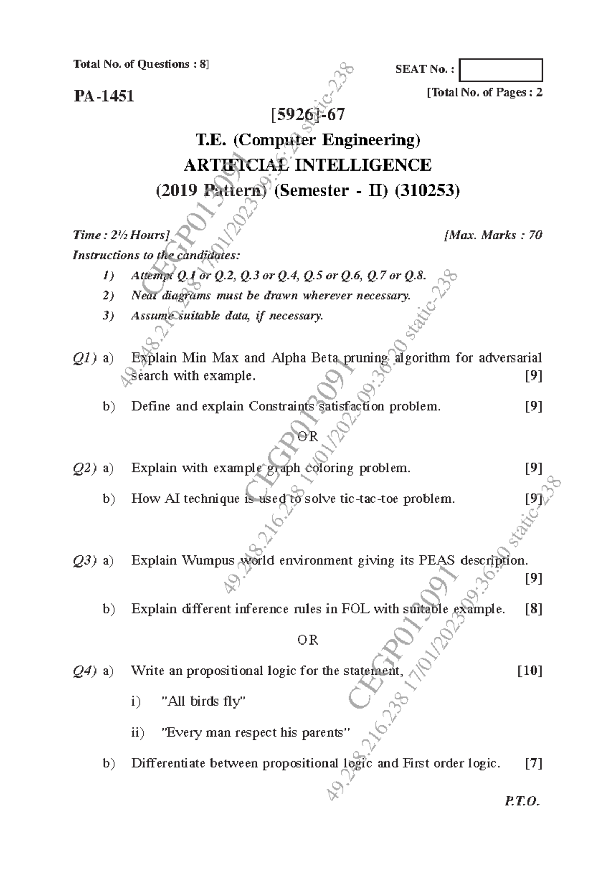 Sppu questions paper related to Artificial Intelligence and Data ...