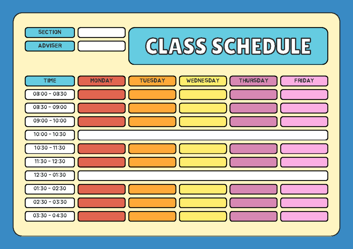 Colorful Cute Classroom Class Schedule 20240727 080622 0000 - BSED - Science - TIME MONDAY 08:00 ...