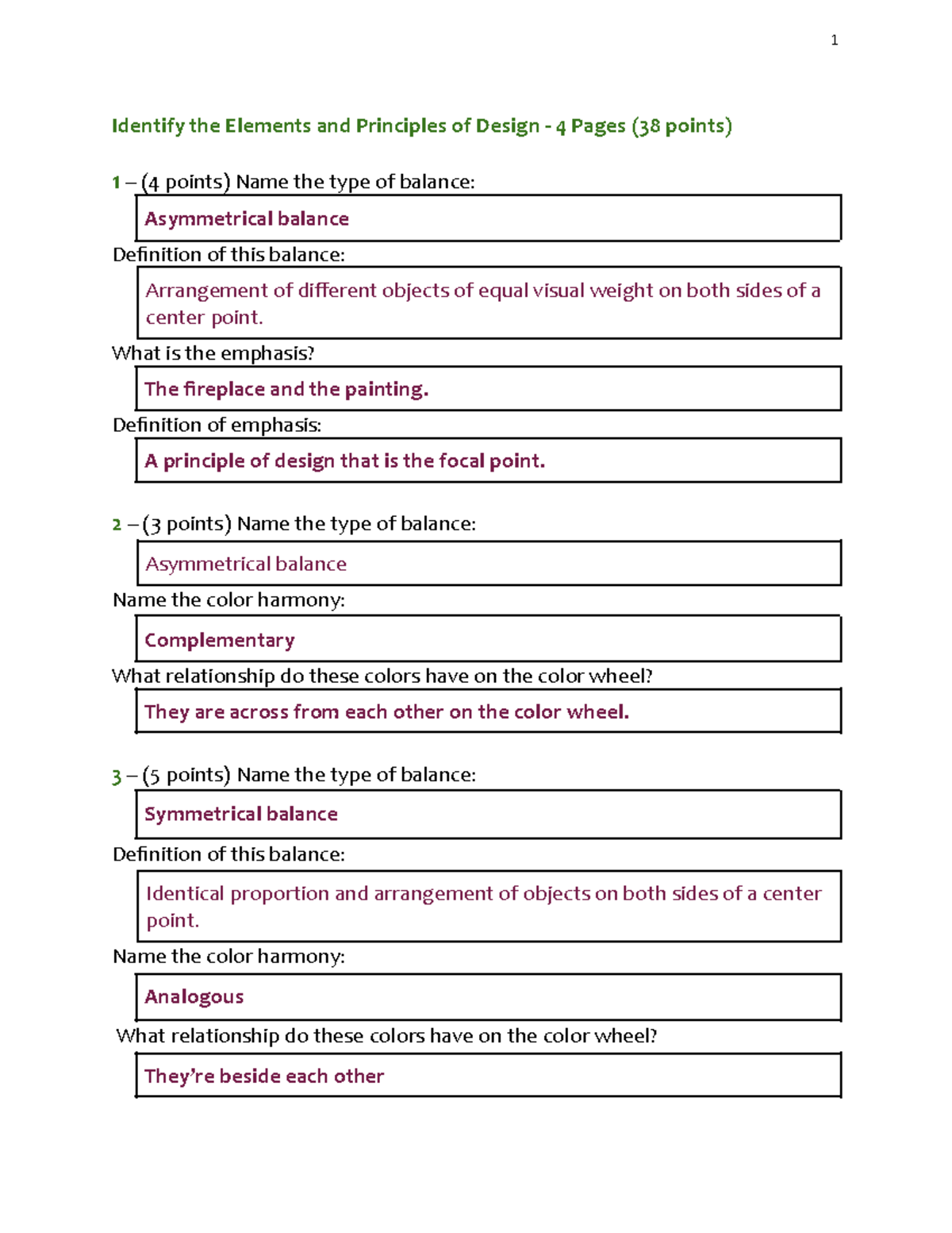 Copy of 2.02 Principals of Design Identify Quiz - Identify the Elements ...