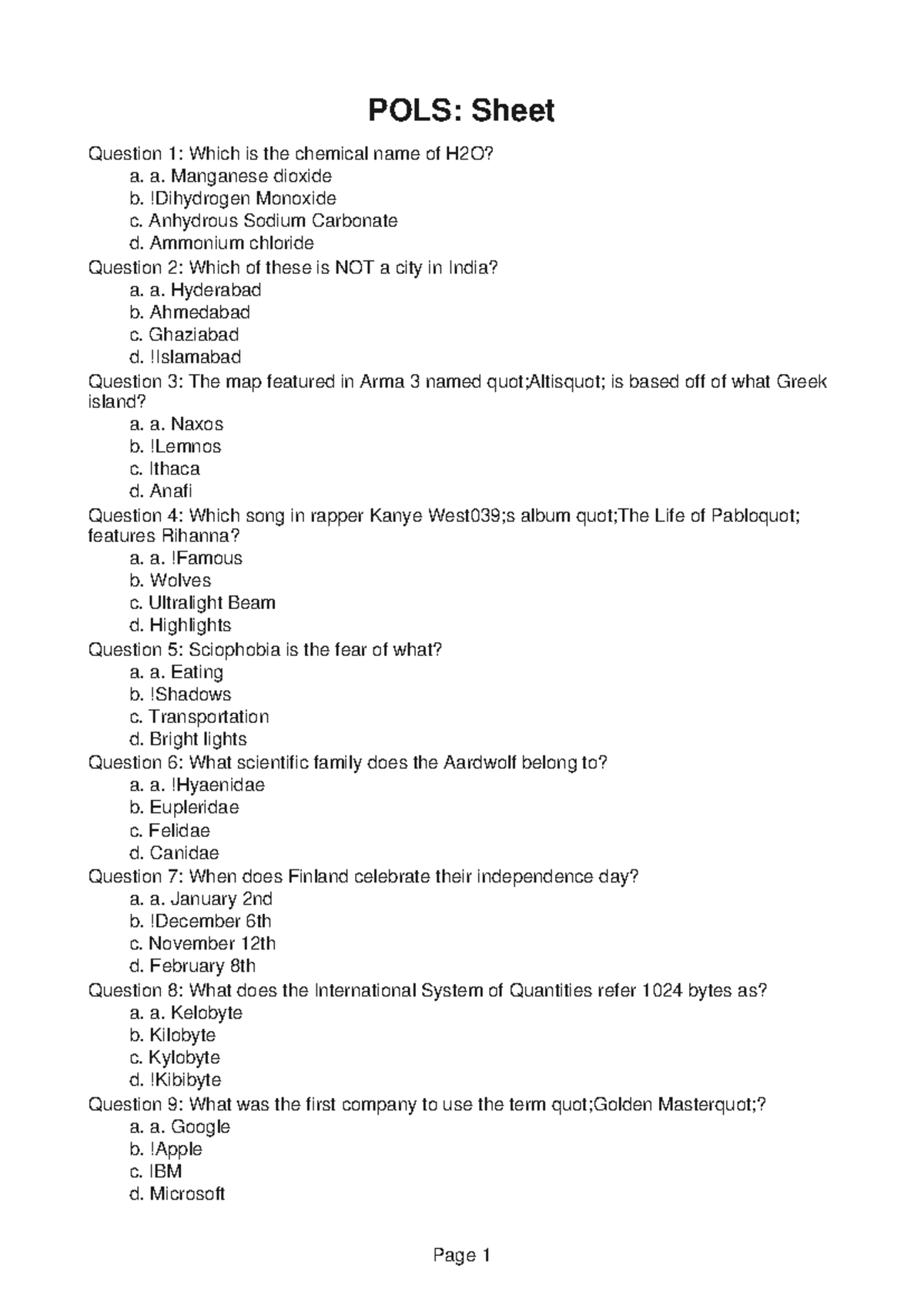 POLS345 Lesson Plan 10 - POLS: Sheet Question 1: Which is the chemical ...