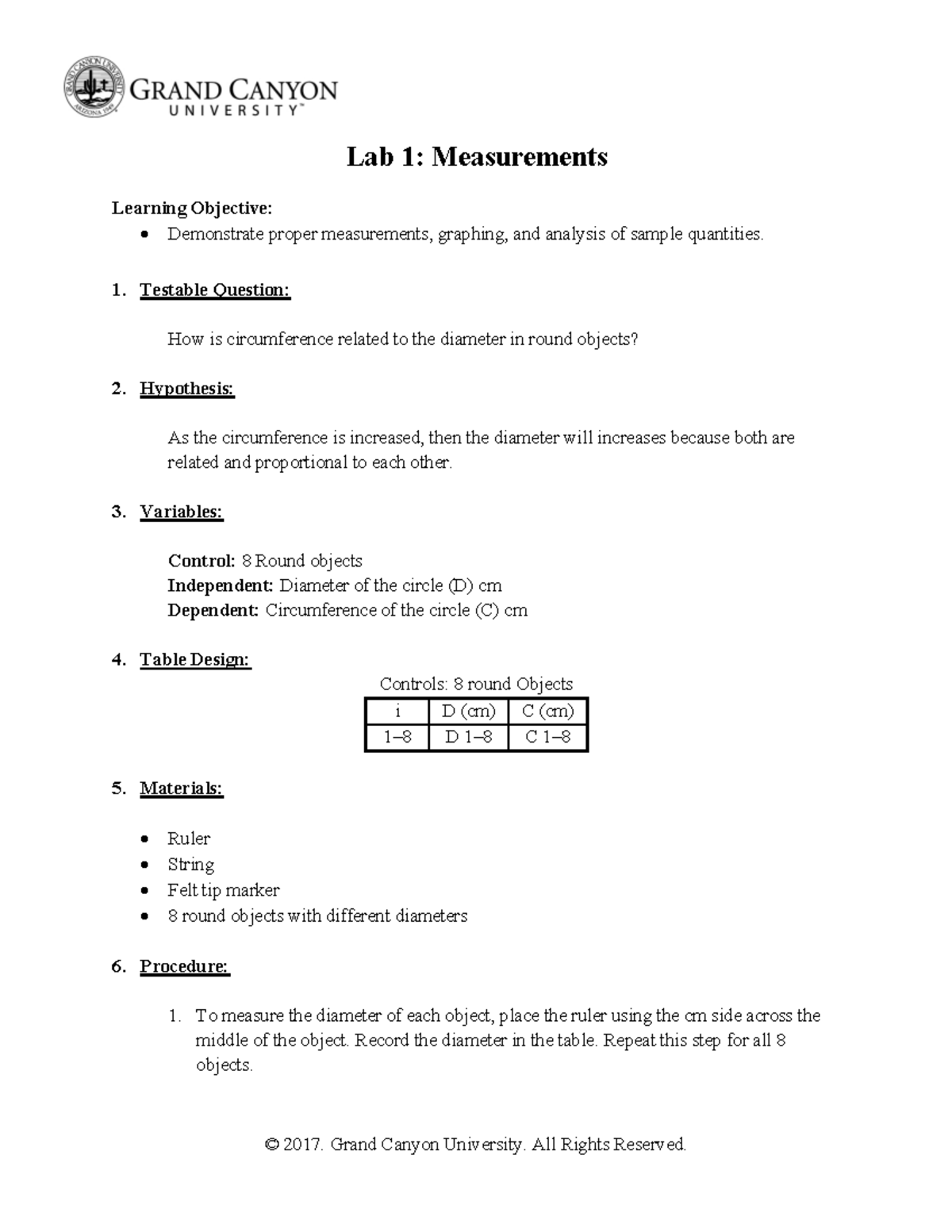 PHY-111L-RS-Lab1 Measurements - © 2017. Grand Canyon University. All ...