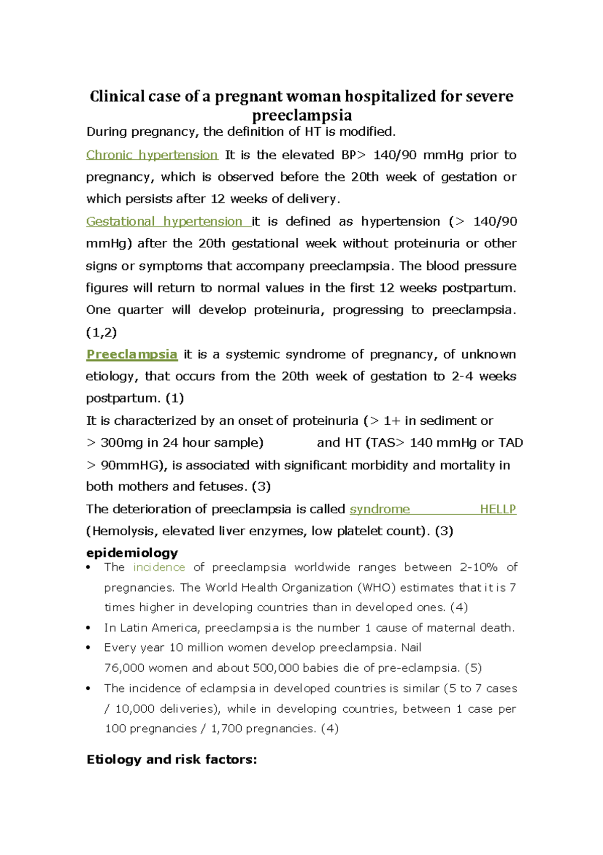 Clinical case of a pregnant woman hospitalized for severe preeclampsia ...