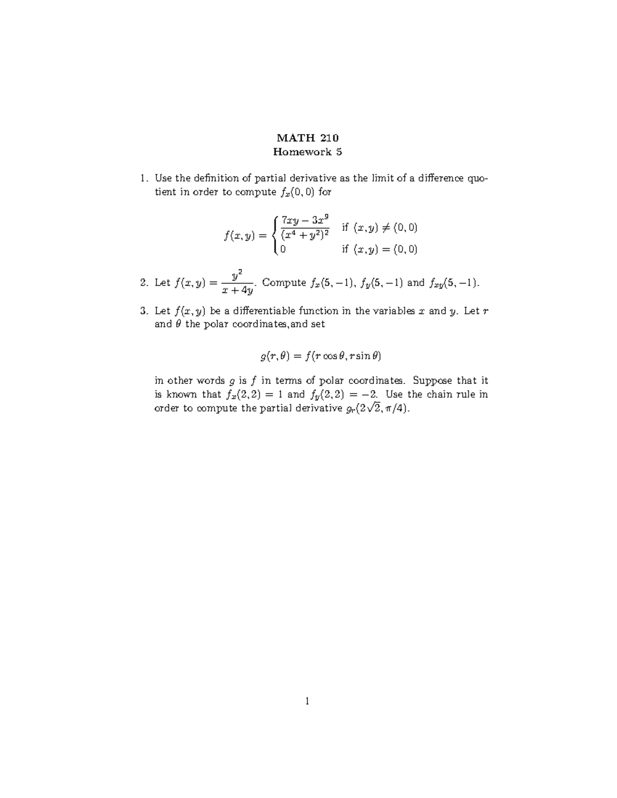 Math 210 Hw 5 Spring 2022 - MATH 210 Homework 5 Use the definition of ...