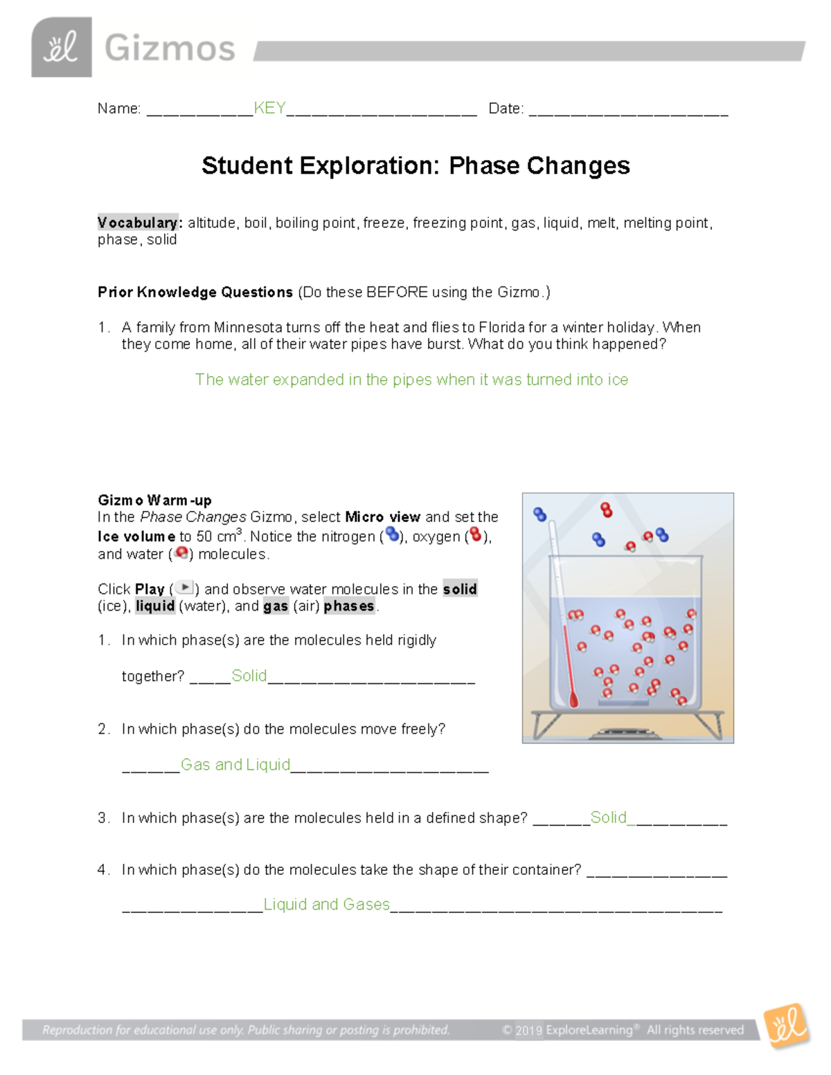 Phase Change Good KEY - Name: KEY__________ Date ...