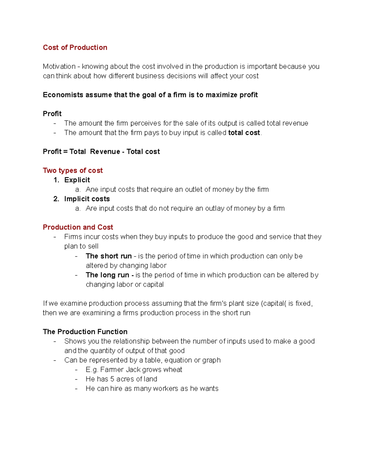 Cost of Production Part 1 - Cost of Production Motivation - knowing ...