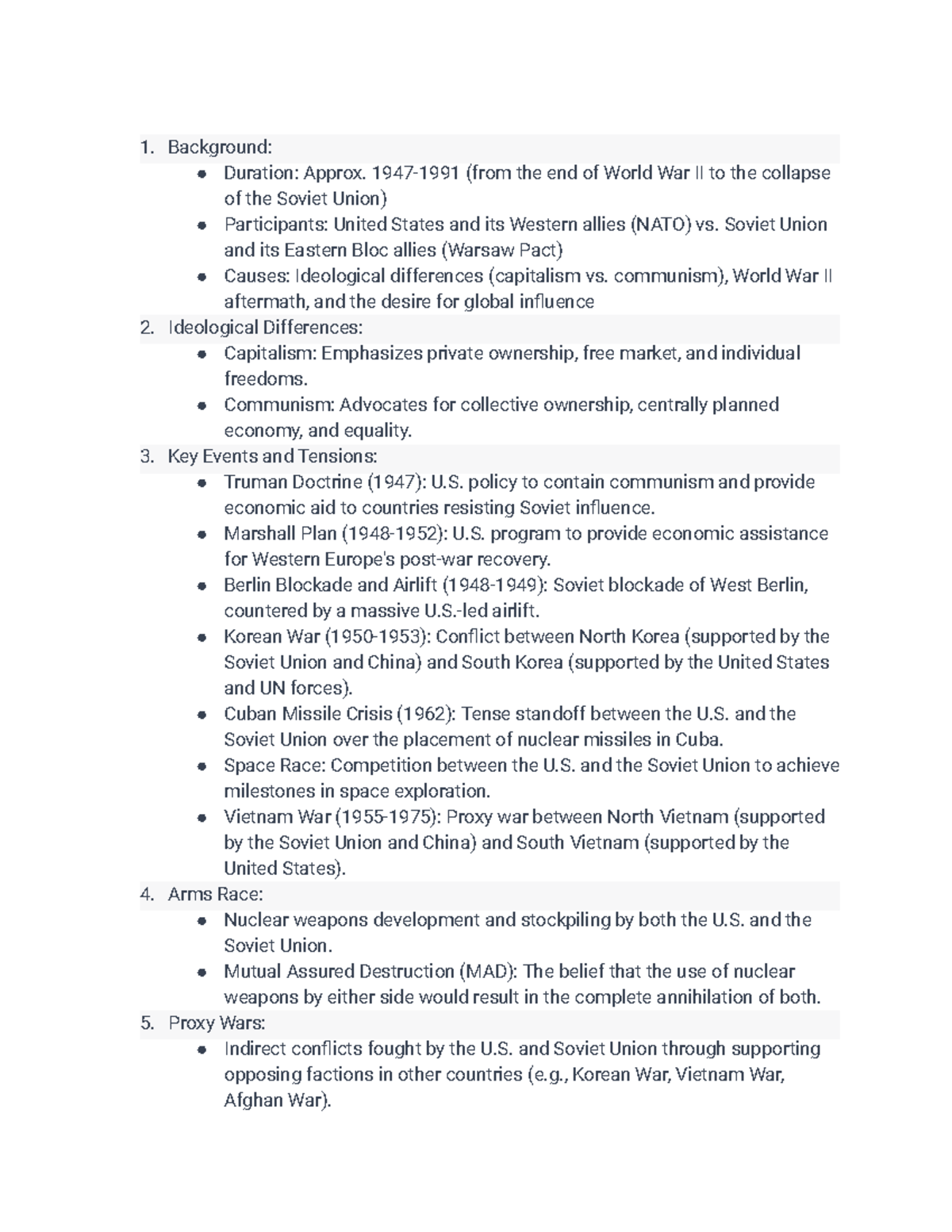 Cold war notes - Background: Duration: Approx. 1947-1991 (from the end ...