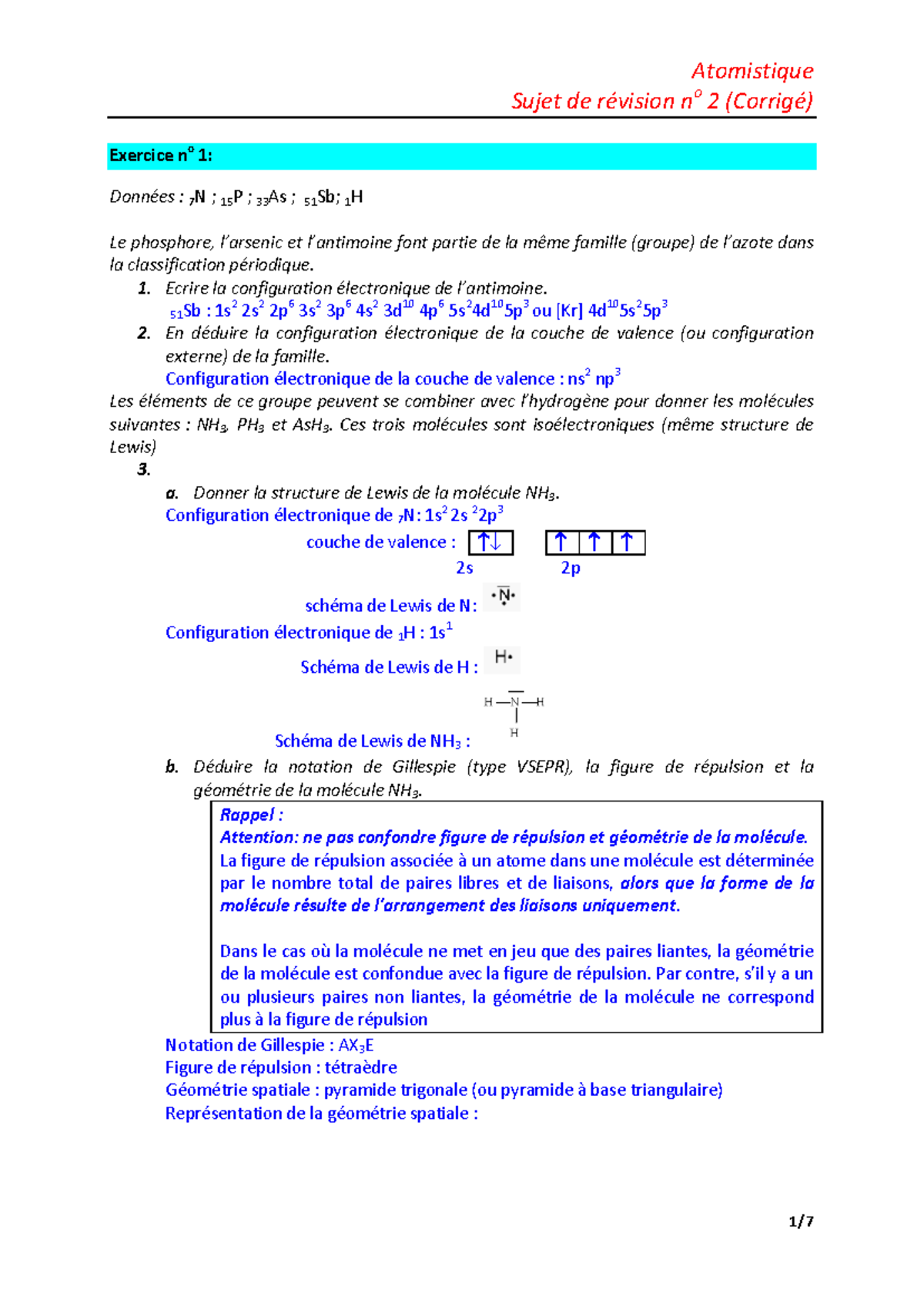 Atomistique révision 2 Ipein Series - Atomistique Sujet de révision no ...