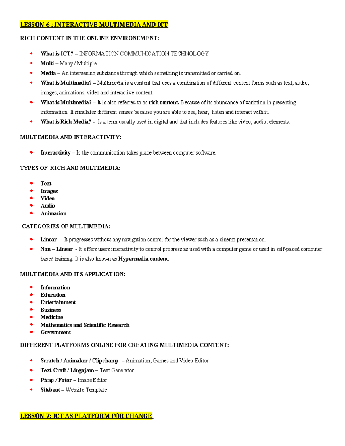 ICT reviewer for grade 12 students-EMP - LESSON 6 : INTERACTIVE ...