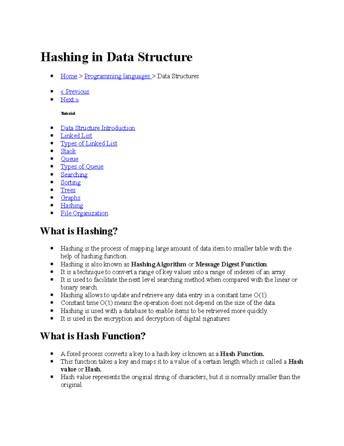 Hash - All - Hashing in Data Structure Home > Programming languages ...