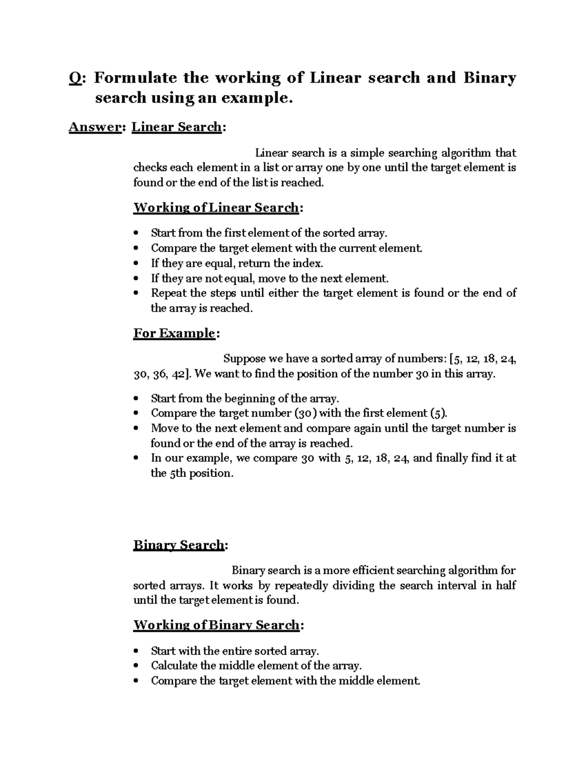 Dsa assignment - Q: Formulate the working of Linear search and Binary search using an example ...