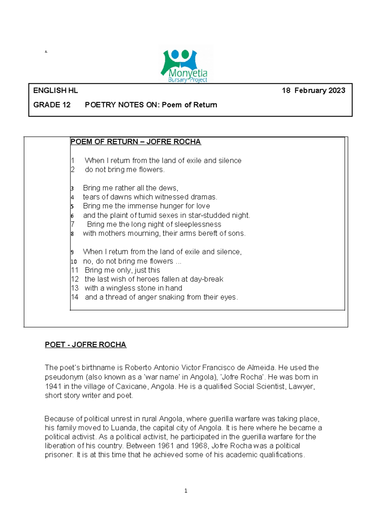 641397810 Poem of Return - . Poem of Return Jofre Rocha POEM OF RETURN ...