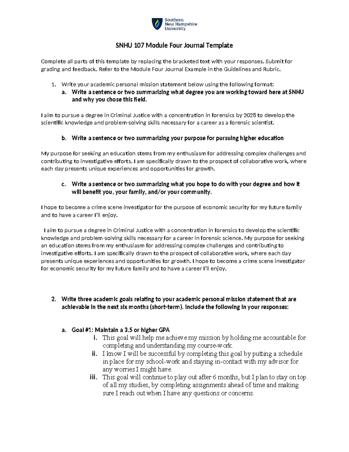 SNHU 107 Module Four Journal - Submit for grading and feedback. Refer ...