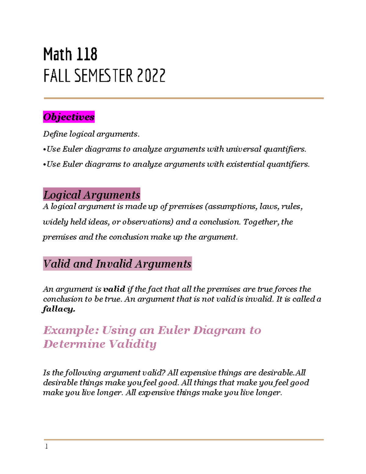 Class notes-Analyzing Arguments with Euler Diagrams - Math 118 FALL ...