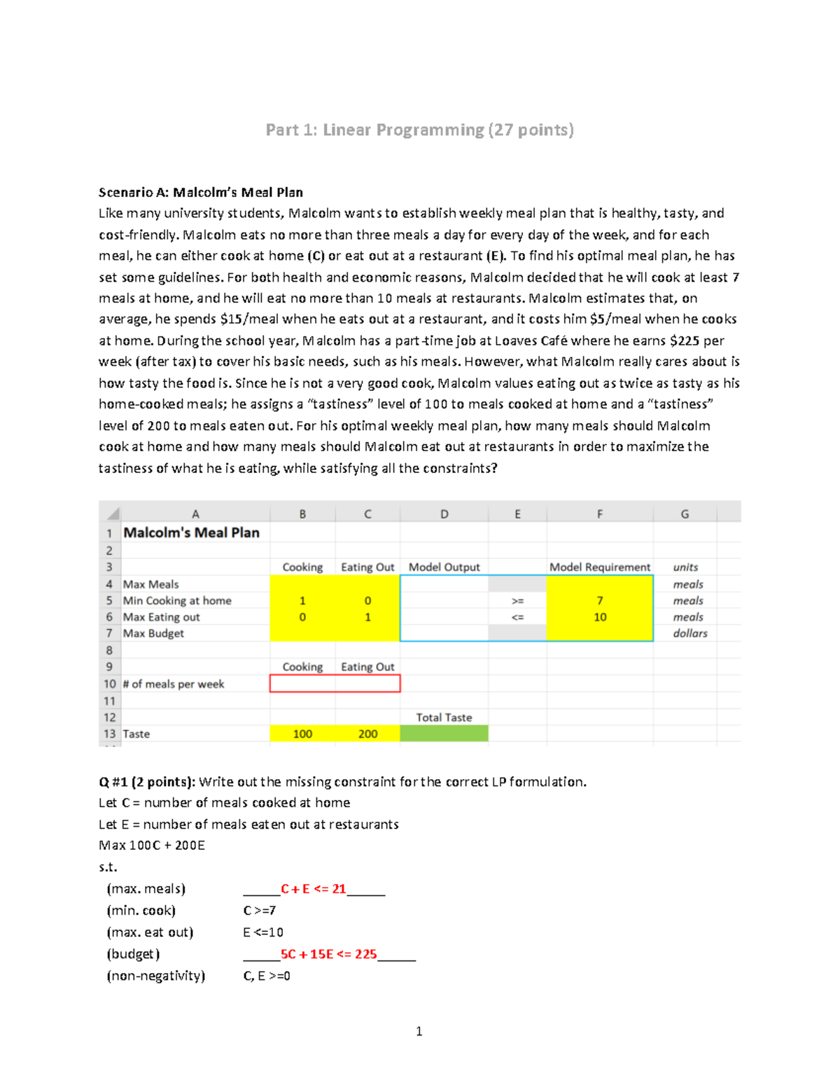 COMM 290 final practice questions (1) - Part 1: Linear Programming (27 points) Scenario A ...