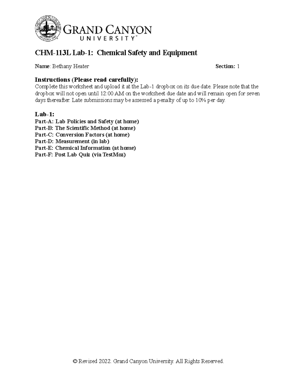 CHM113L L1 Chemical Safety Worksheet FA22 copy - CHM-113L Lab-1 ...