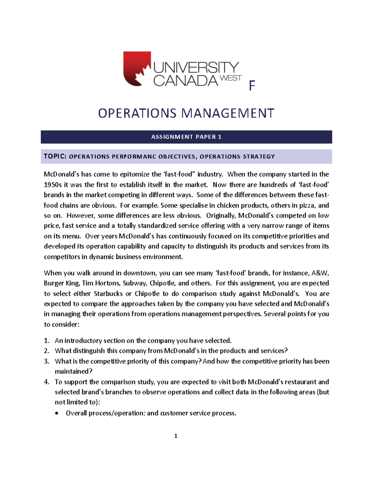 Assignment-1-Operations Strategy 2023 - 1 F OPERATIONS MANAGEMENT ...