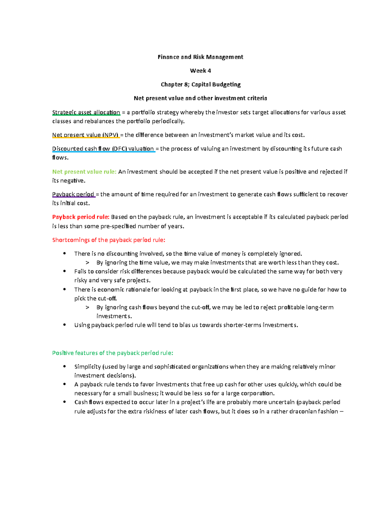 FRM notes week 4 - Finance and Risk Management Week 4 Chapter 8 ...