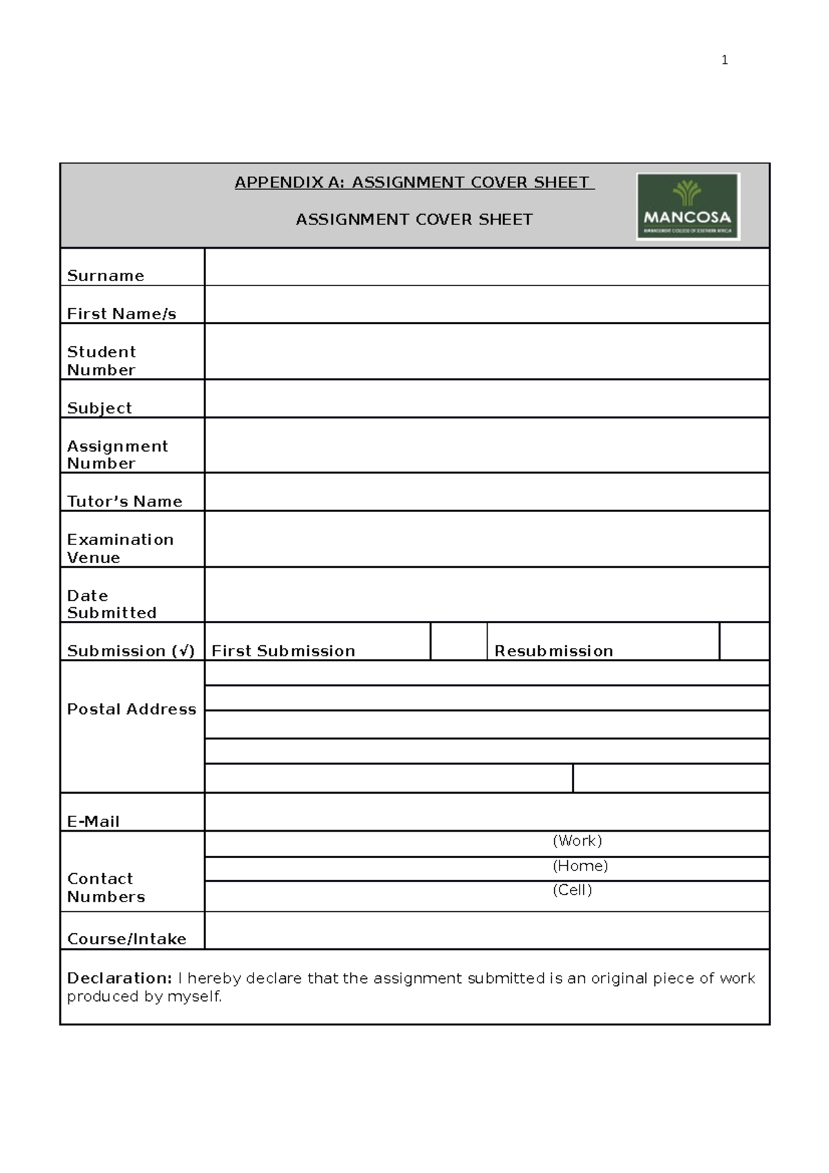 Business Management - Shoreline Beverages - APPENDIX A: ASSIGNMENT ...