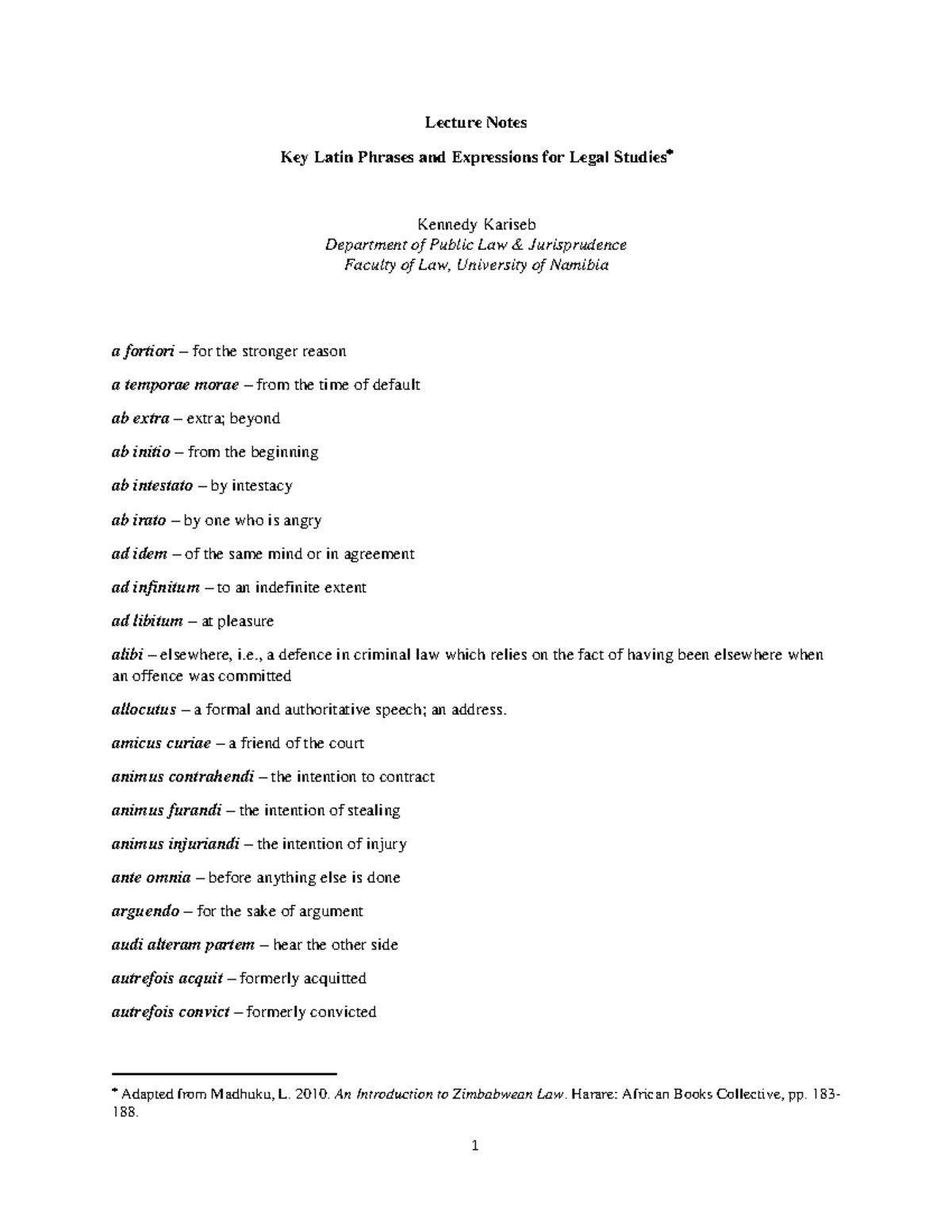 Latin Phrases and Expressions - , a defence in criminal law which ...