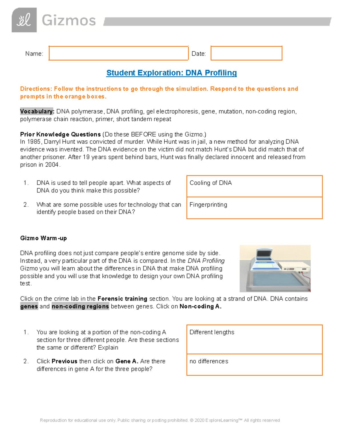 DNAProfiling SE - DNA Profiling - Name: Date: Student Exploration: DNA ...