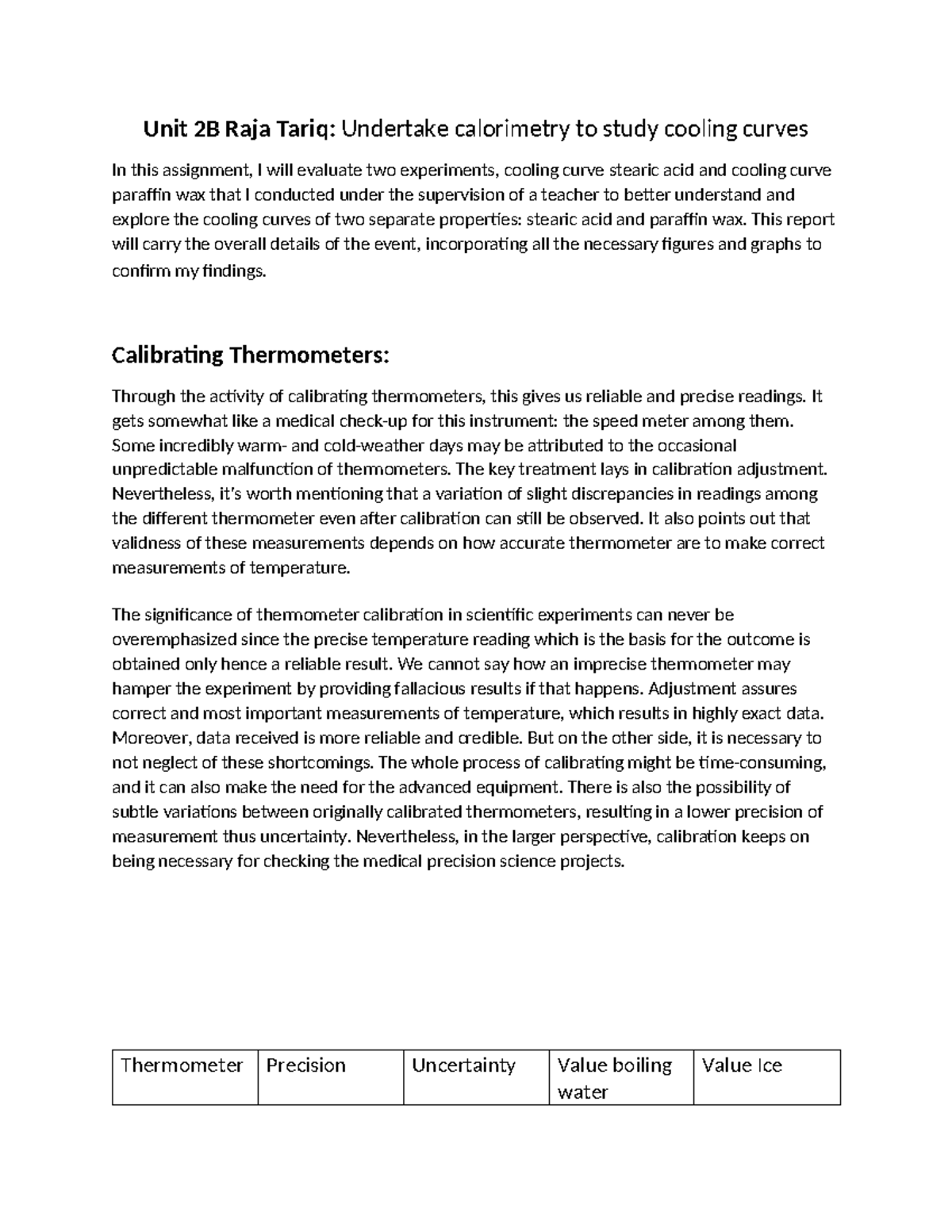 2B - Raja Tariq - chromatography - Unit 2B Raja Tariq: Undertake calorimetry to study cooling ...