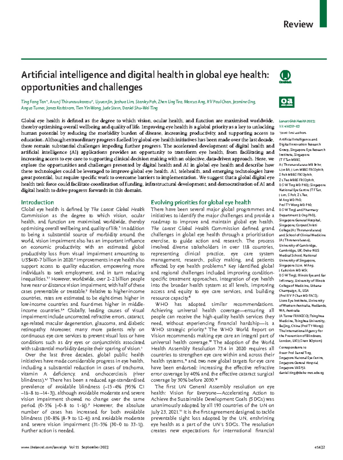 Opportunity and challenge of ai in eye health - thelancet/lancetgh Vol ...