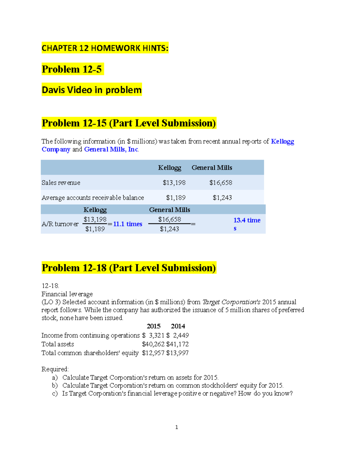 Chapter 12 - Homework Hints - CHAPTER 12 HOMEWORK HINTS: Problem 12 ...
