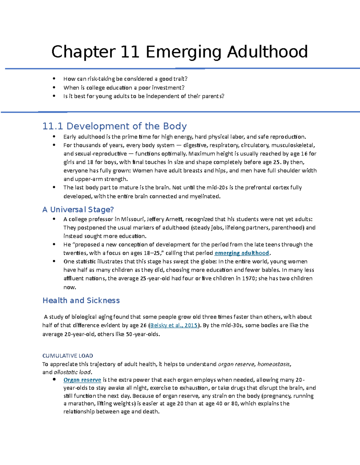 Chapter 11 Emerging Adulthood - Chapter 11 Emerging Adulthood How can ...