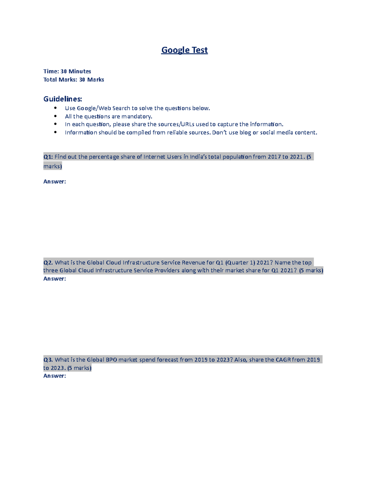 Gartner Google Test Sep 2021 - Google Test Time: 30 Minutes Total Marks ...