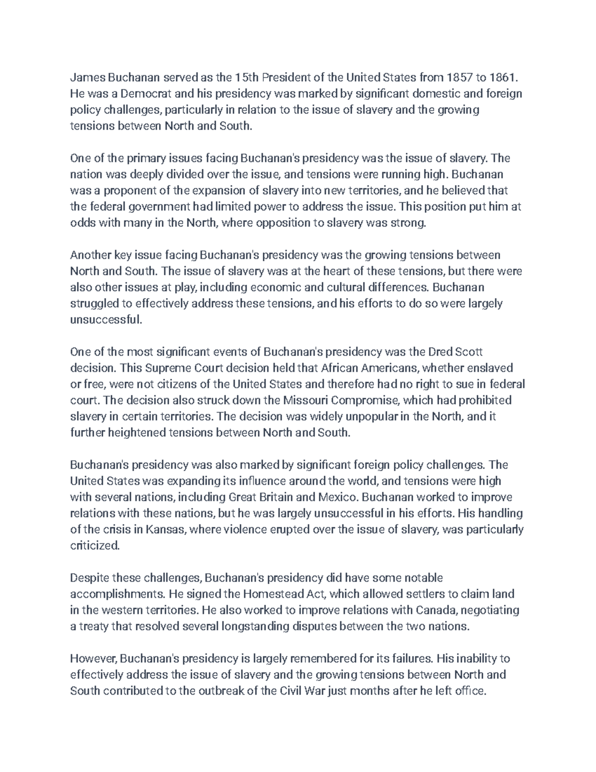 James Buchanan's Presidency - James Buchanan served as the 15th ...