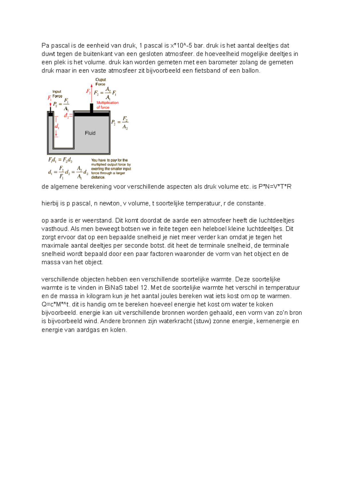 Uitreksel physics jaar 4 hoofdstuk 4 - Pa pascal is de eenheid van druk ...