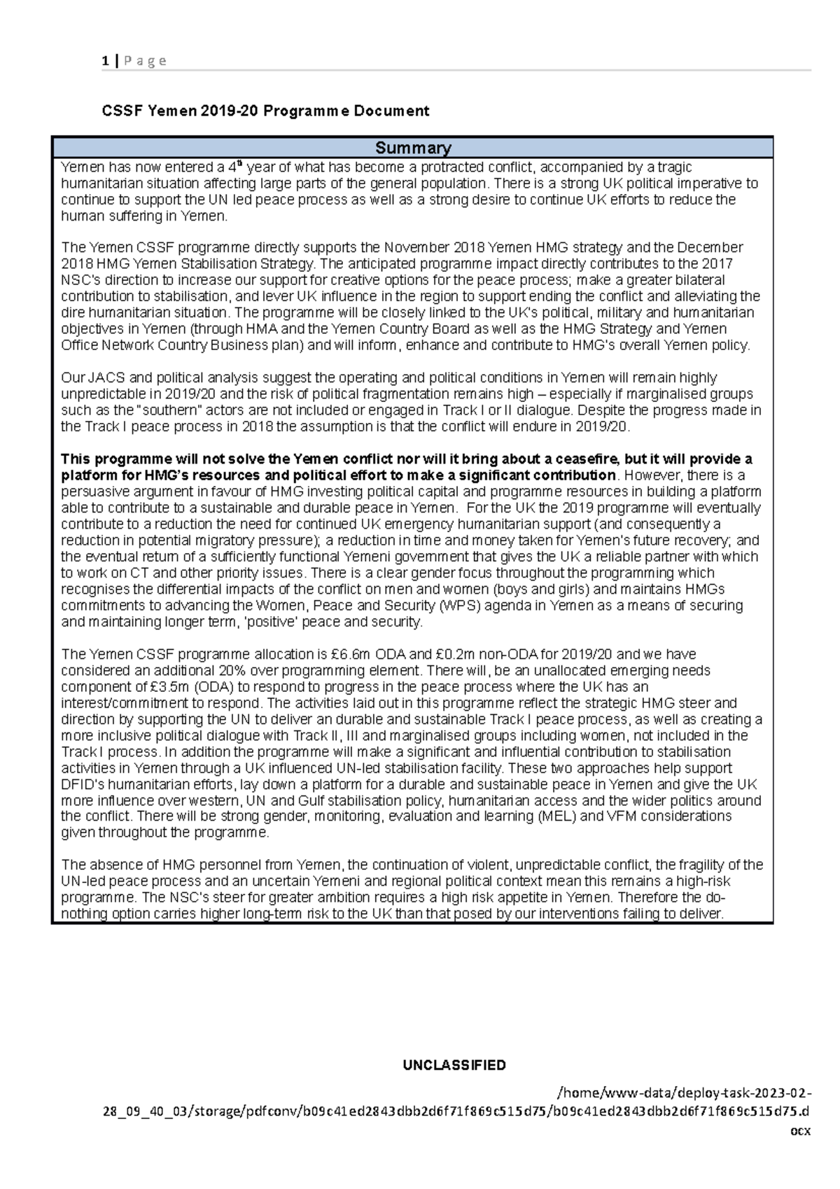 Overall CSSF Yemen 19-20 Programme Document - CSSF Yemen 2019-20 ...