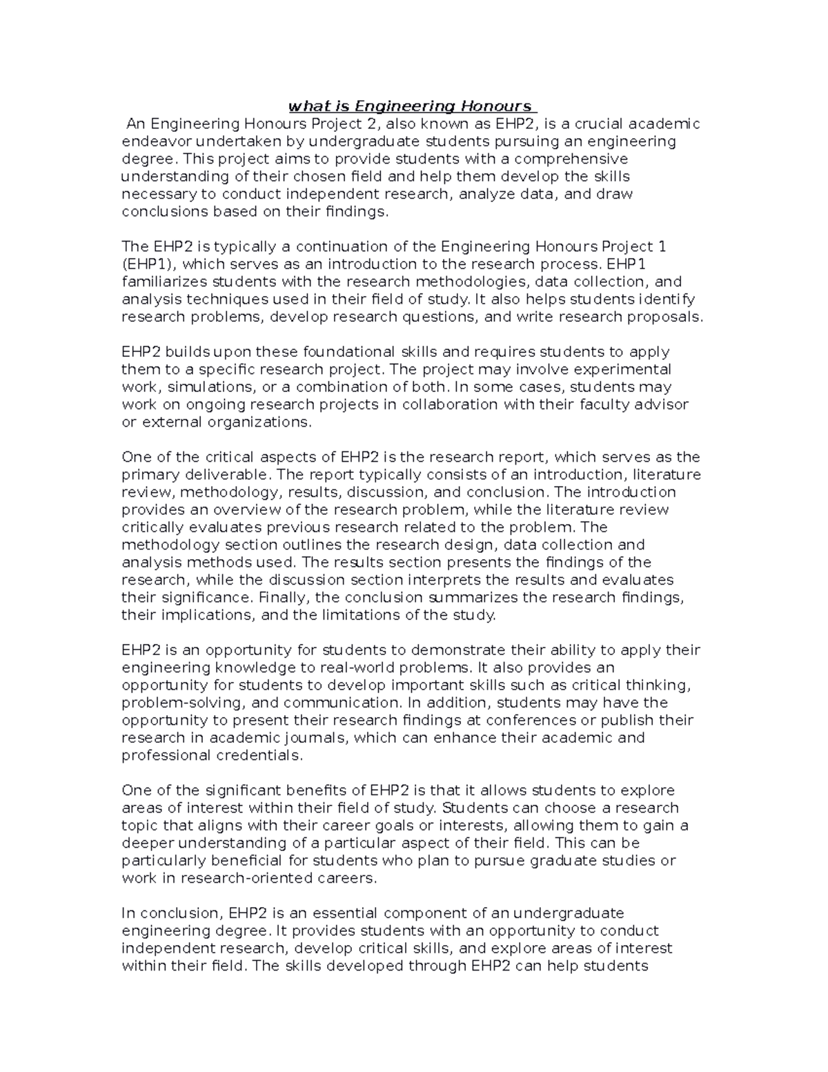 What is Engineering Honours - This project aims to provide students ...
