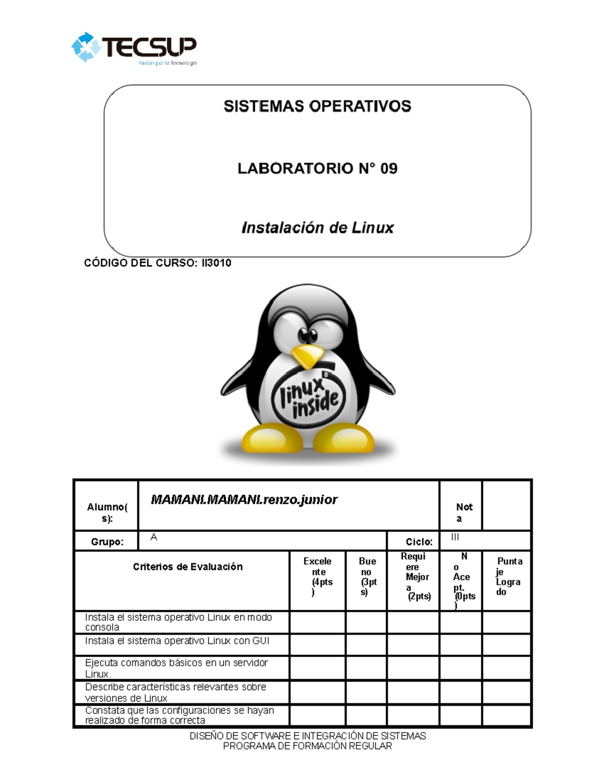 Lab 09 Mamani. Mamani.renzo.junior 2022 - CÓDIGO DEL CURSO: II Alumno( s): MAMANI.MAMANI.renzo ...