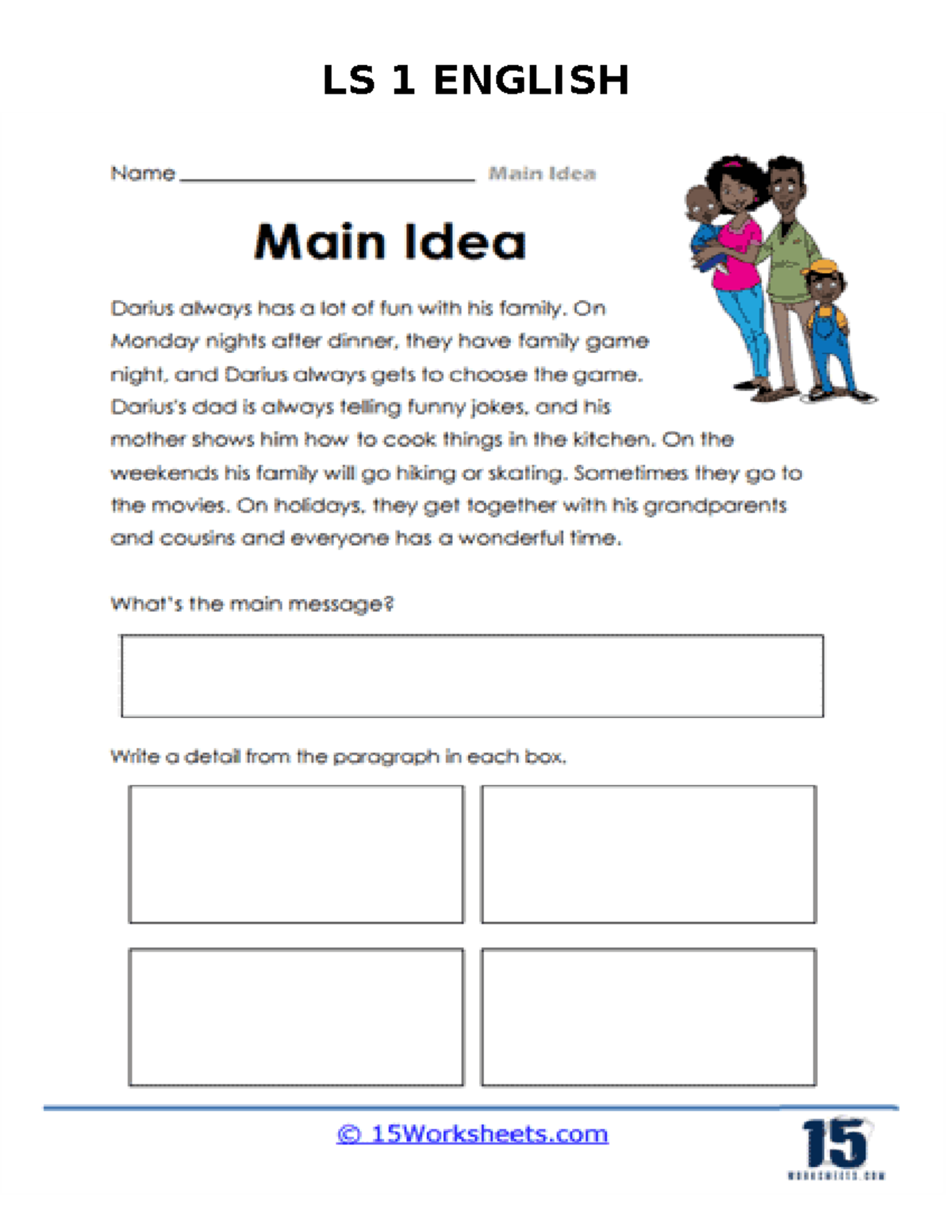 LS 1 Worksheet English - oral speech - LS 1 ENGLISH Name Main Idea Main ...