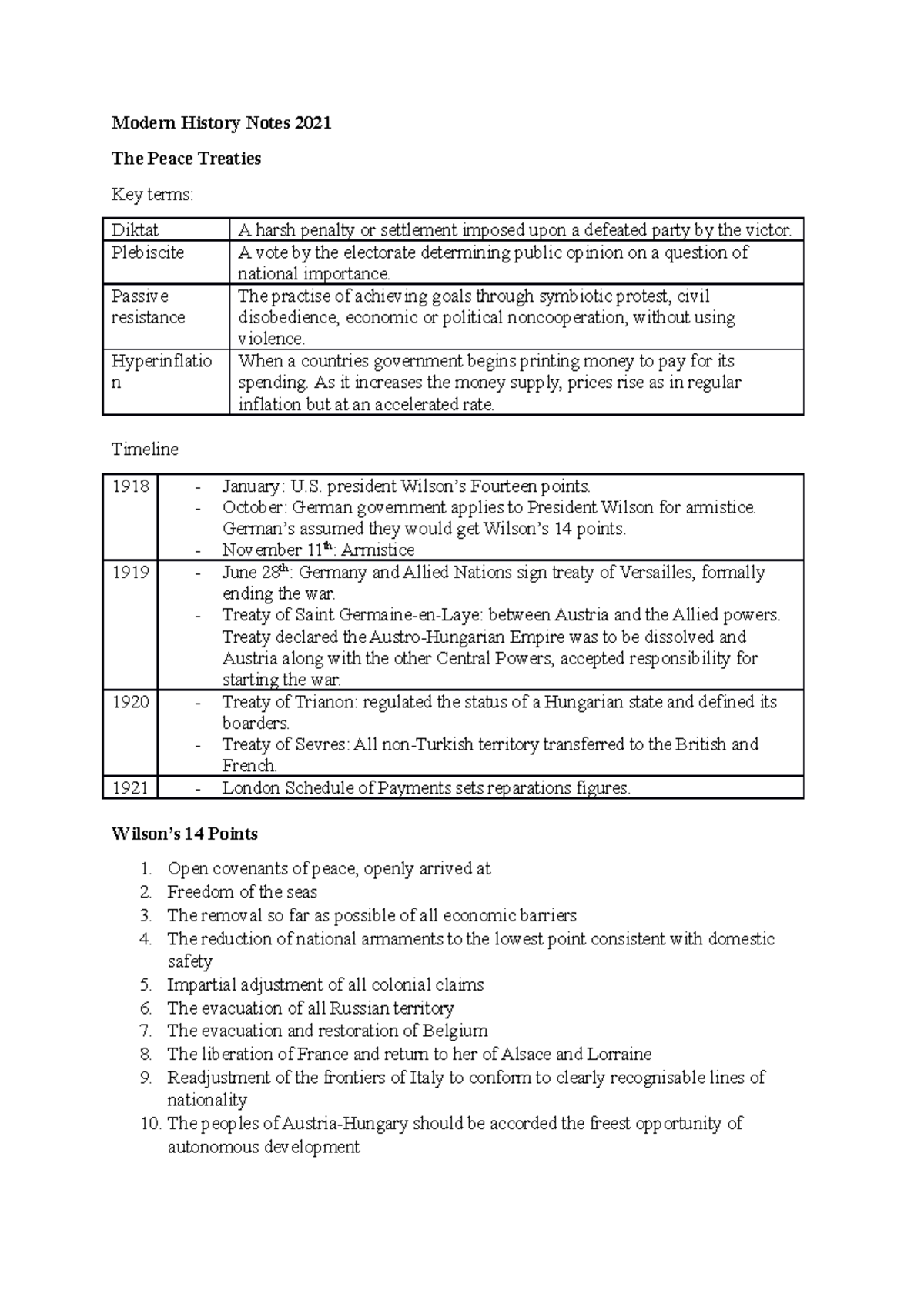 Modern History Notes 2021 actual - Modern History Notes 2021 The Peace ...