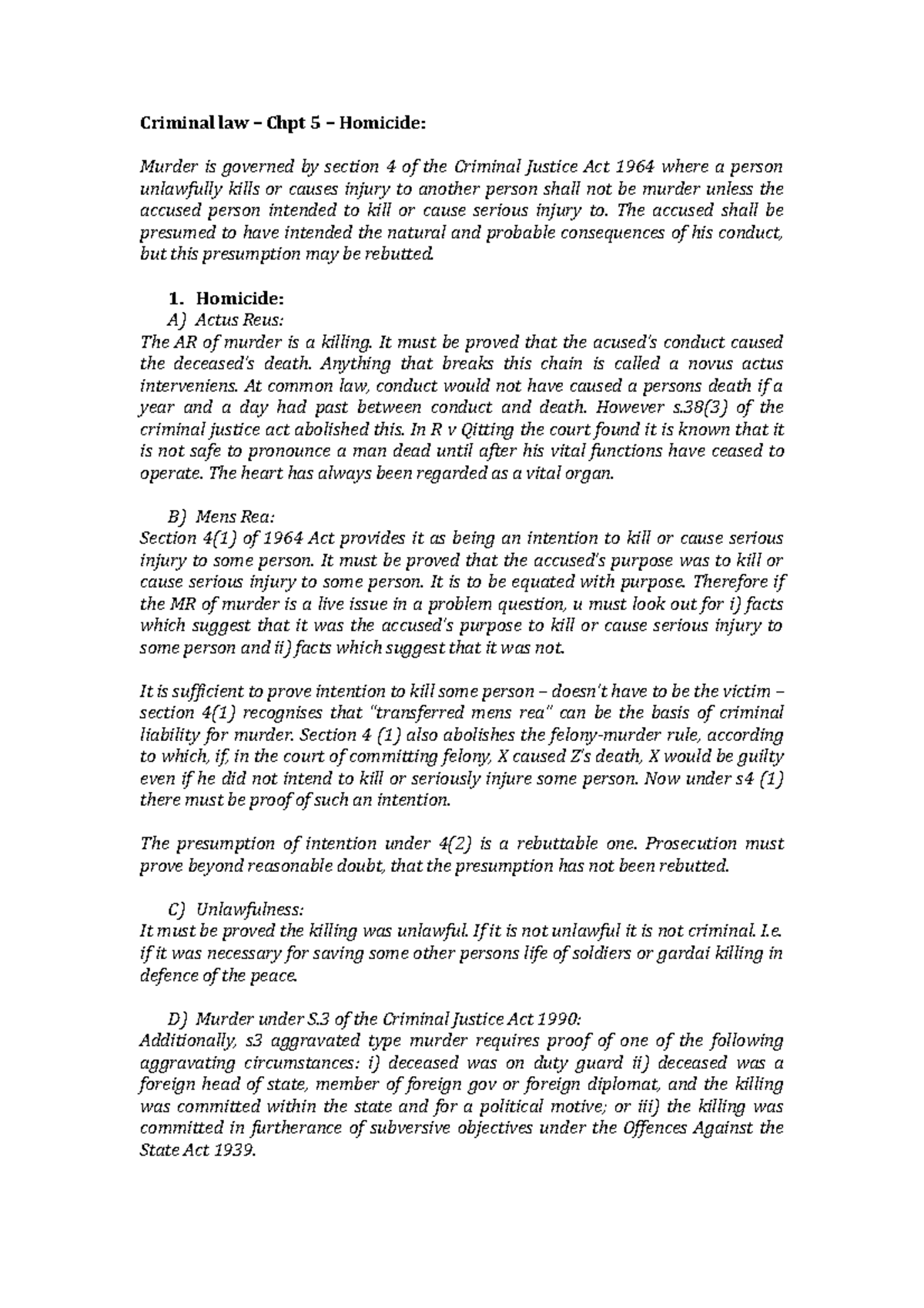 Criminal Law Chpt 5 Homicide Criminal Law Chpt 5 Homicide Murder