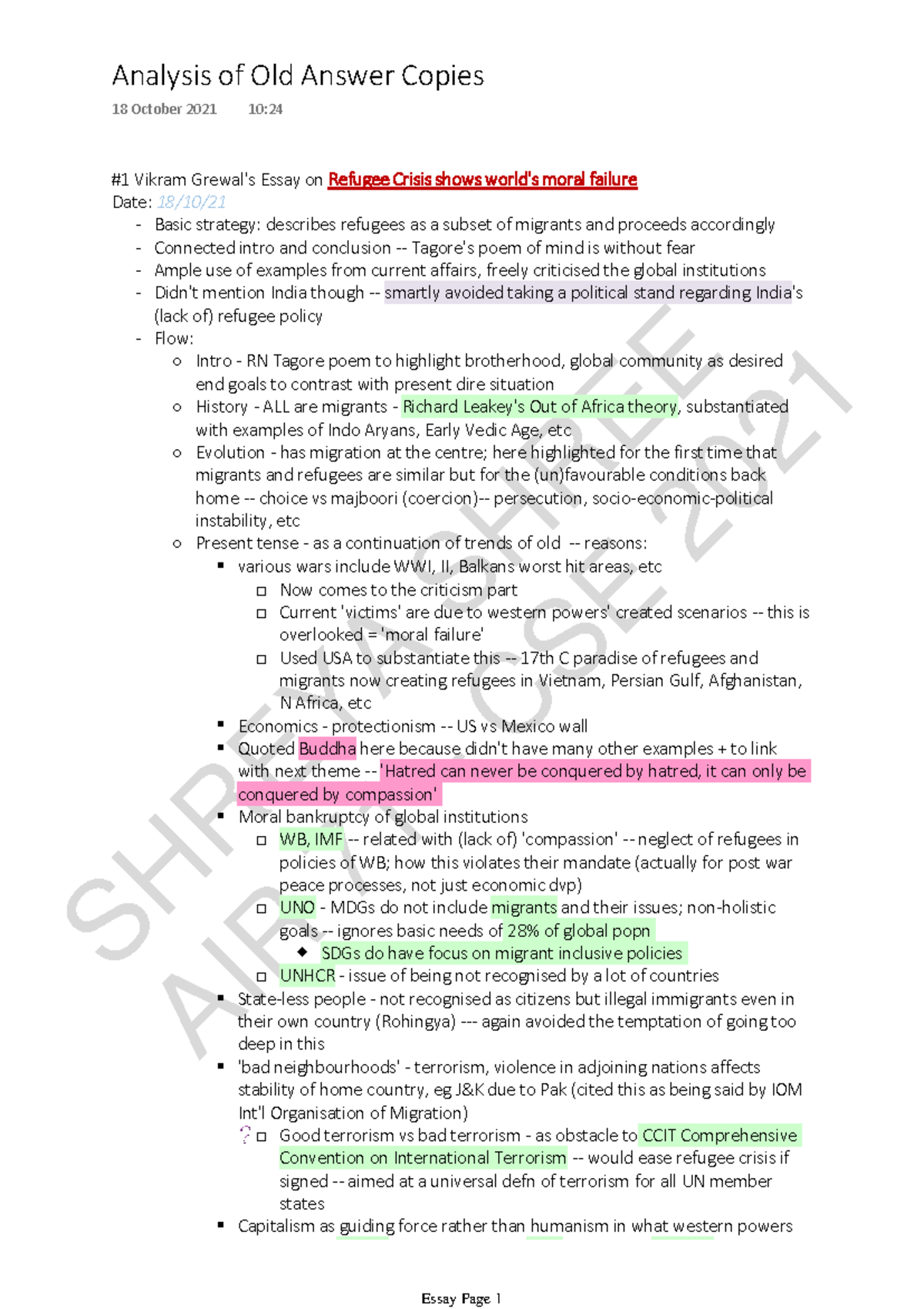 Analysis of Previous Topper's Essays - Shreya Shree - SHREYA SHREE AIR ...