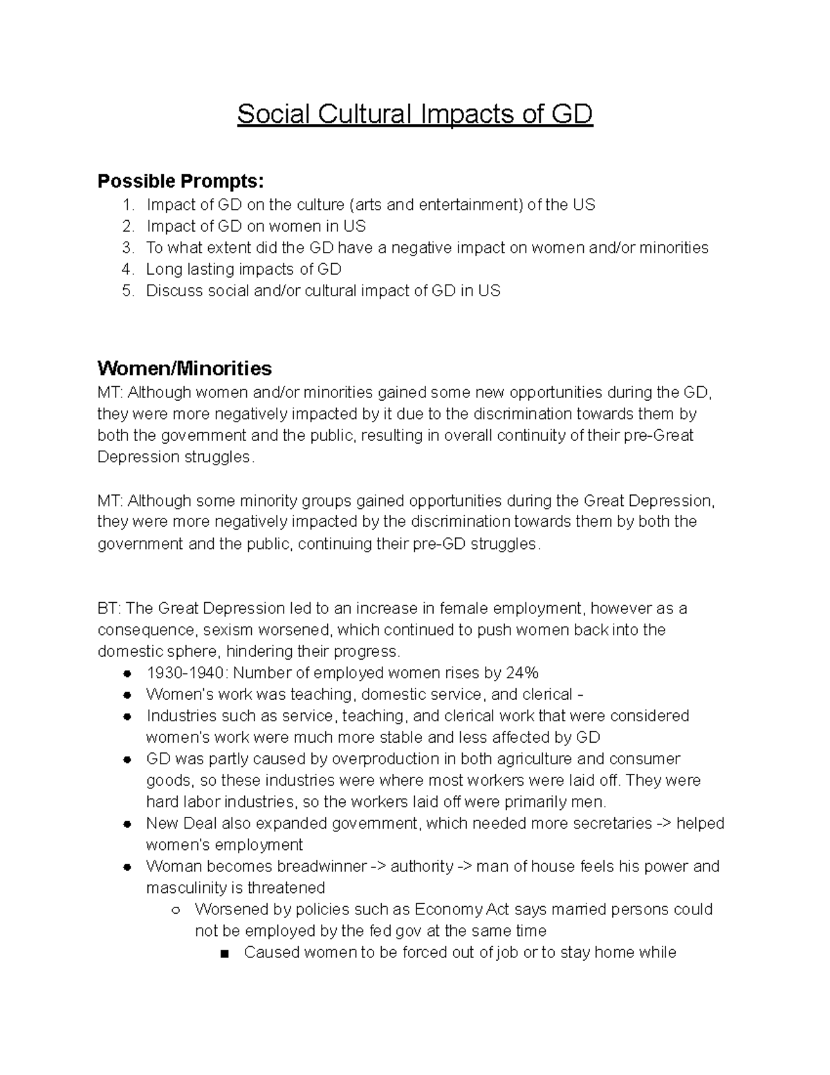 Paper 3 Great Depression Impact - Social Cultural Impacts of GD ...