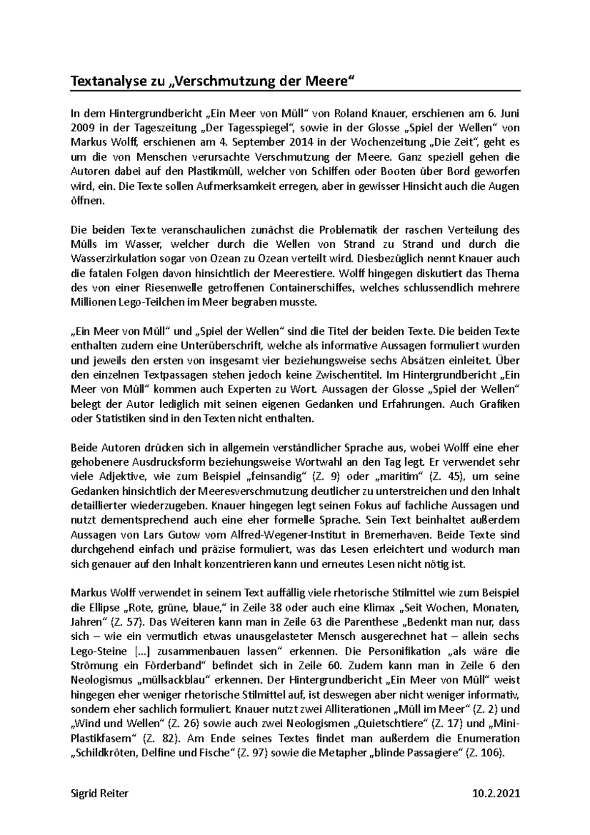 Textanalyse Verschmutzung der Meere Korrektur - Textanalyse zu ...