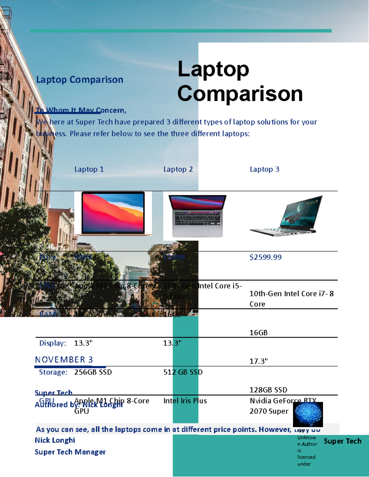 Laptop and Software Comparison Assignment Memo - Laptop Comparison To ...