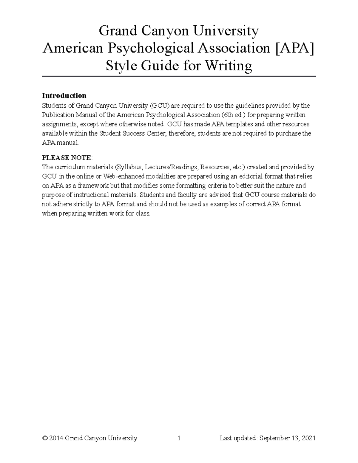 APA 6th Edition Style Guide - Grand Canyon University American ...