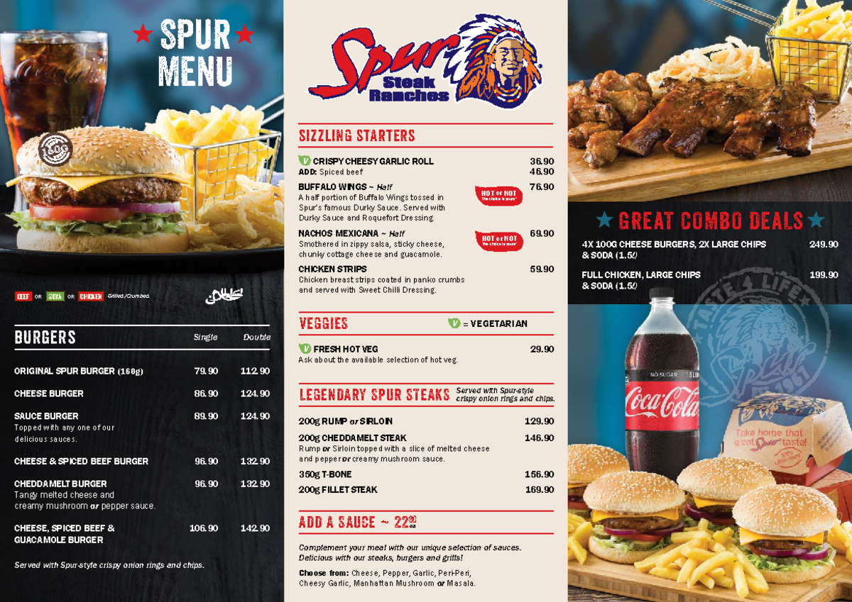 Spur Steak Ranches Halaal take a way menu - V CRISPY CHEESY GARLIC ROLL ...