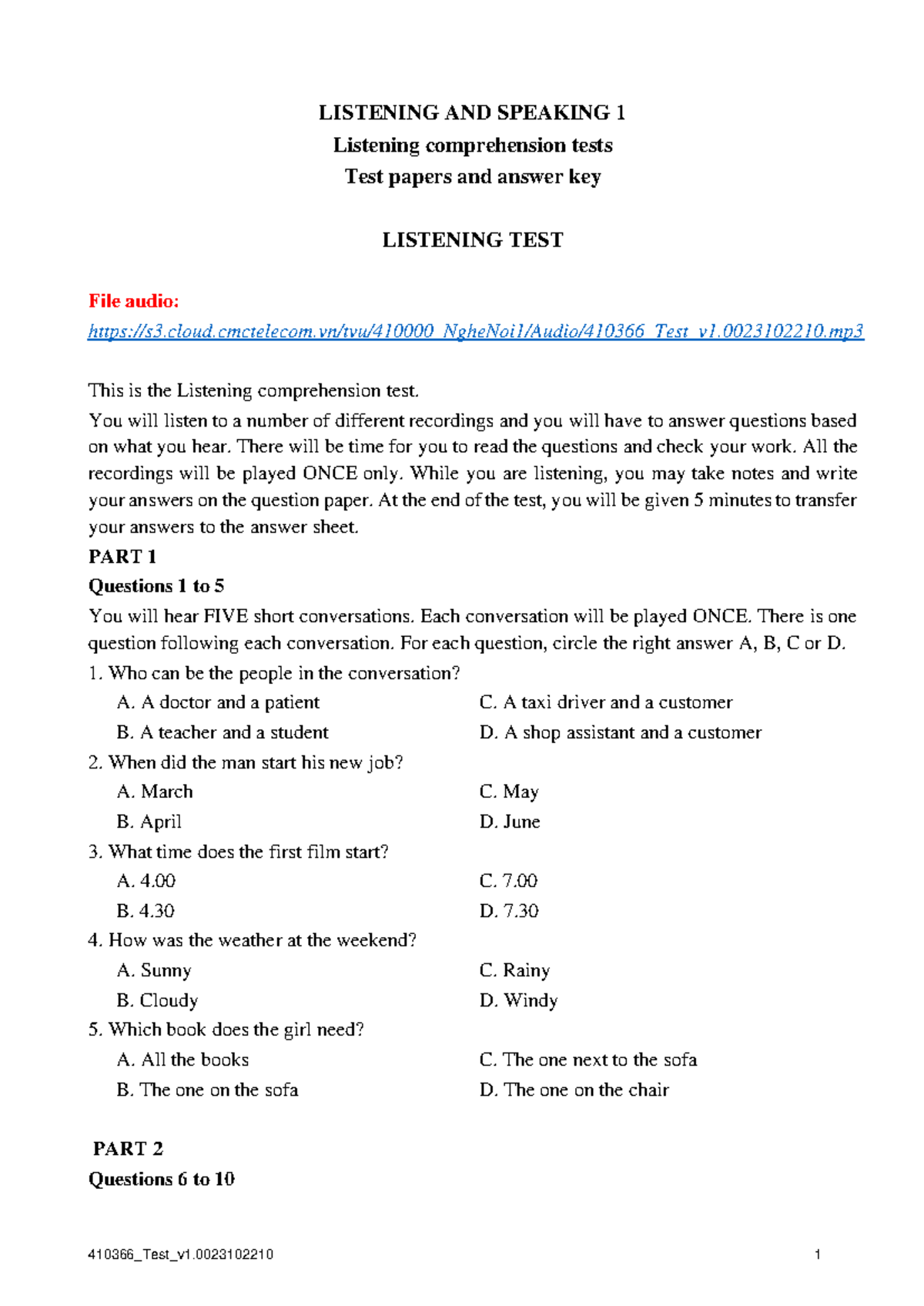 F1ccc67ff6c7bbae6617dfd80d2a368e78a0e811 - LISTENING AND SPEAKING 1 ...