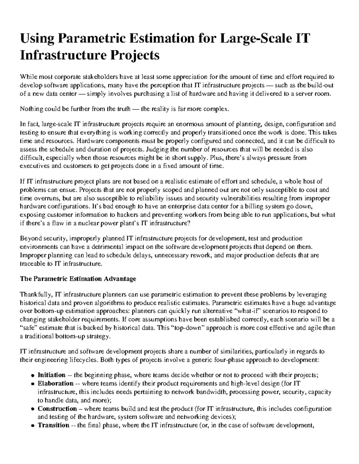 Using Parametric Estimation For Large Scale It Infrastructure Projects Nothing Could Be