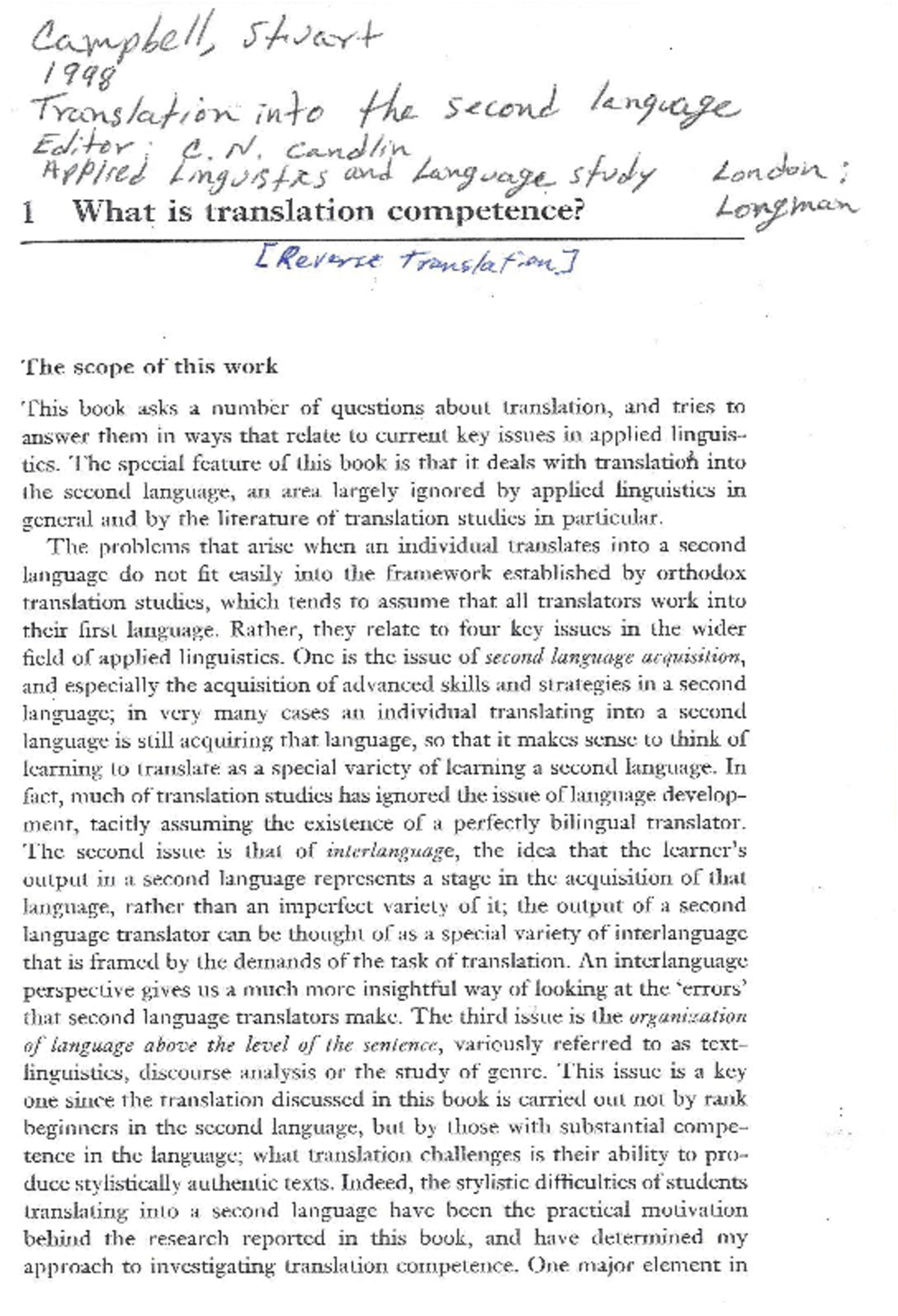 Translation competence Campbell 1998 - Idiomas - Studocu