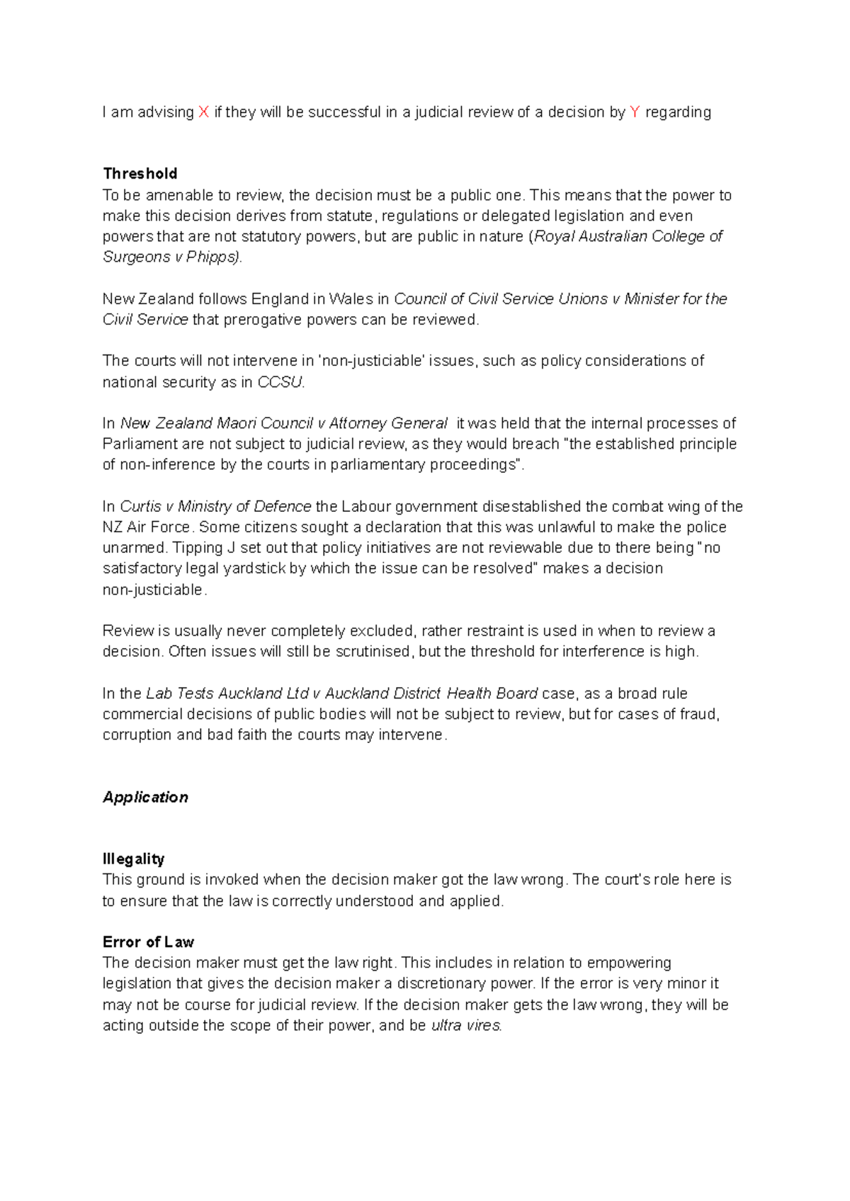 Judicial Review Structure - I am advising X if they will be successful ...