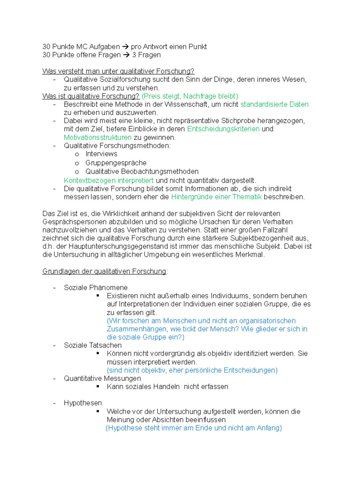 Wissenschaftliche Methoden - 30 Punkte MC Aufgaben pro Antwort einen ...