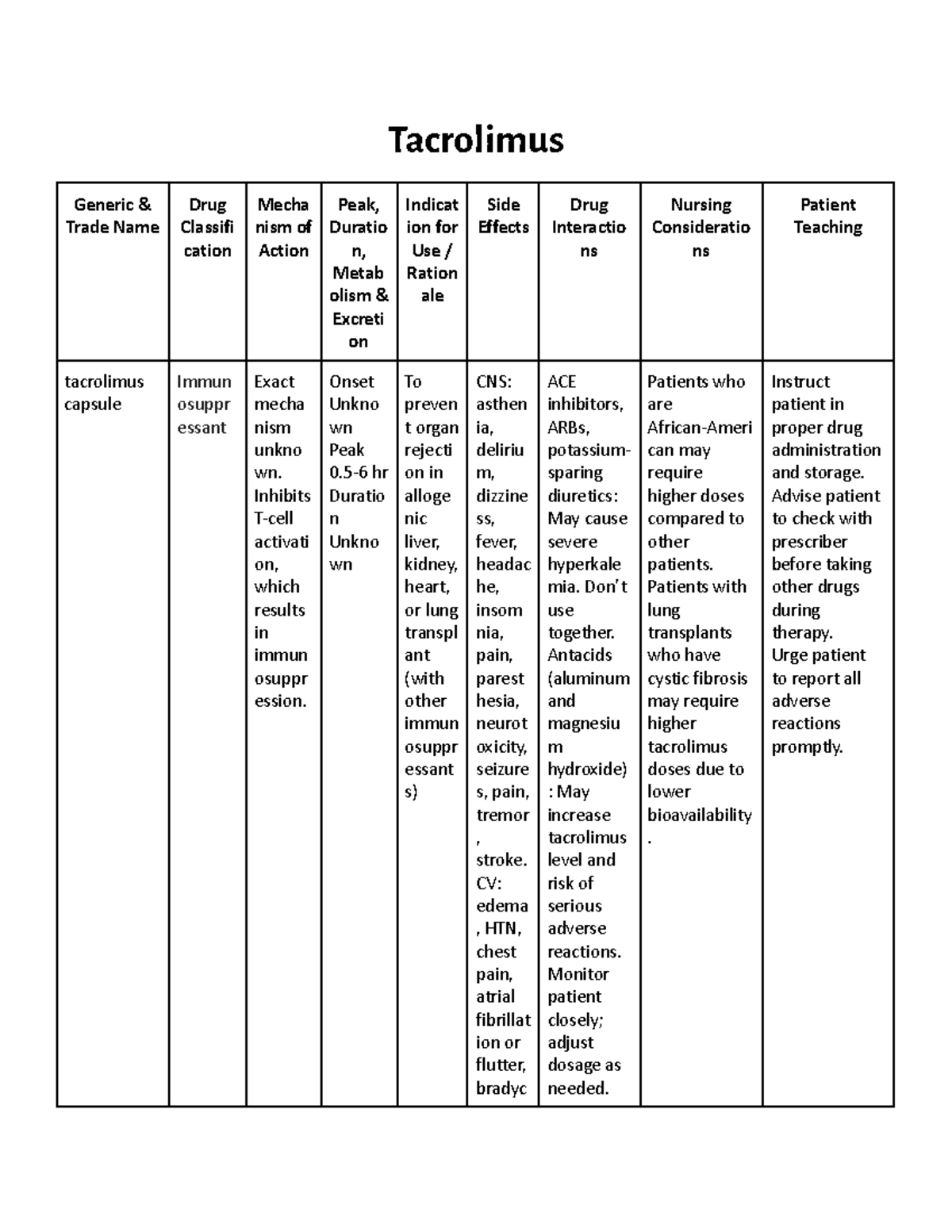 Tacrolimus - Tacrolimus Generic & Trade Name Drug Classifi cation Mecha ...
